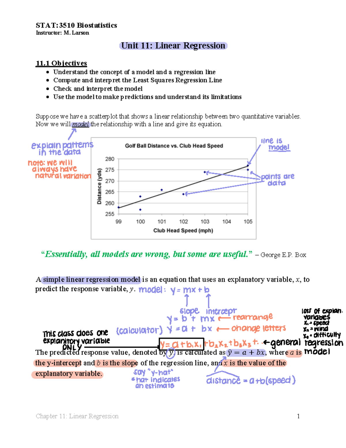 2020 Biostatistics Lecture Notes Chapter 11 Stat3510 Biostatistics Instructor M Larson Unit 