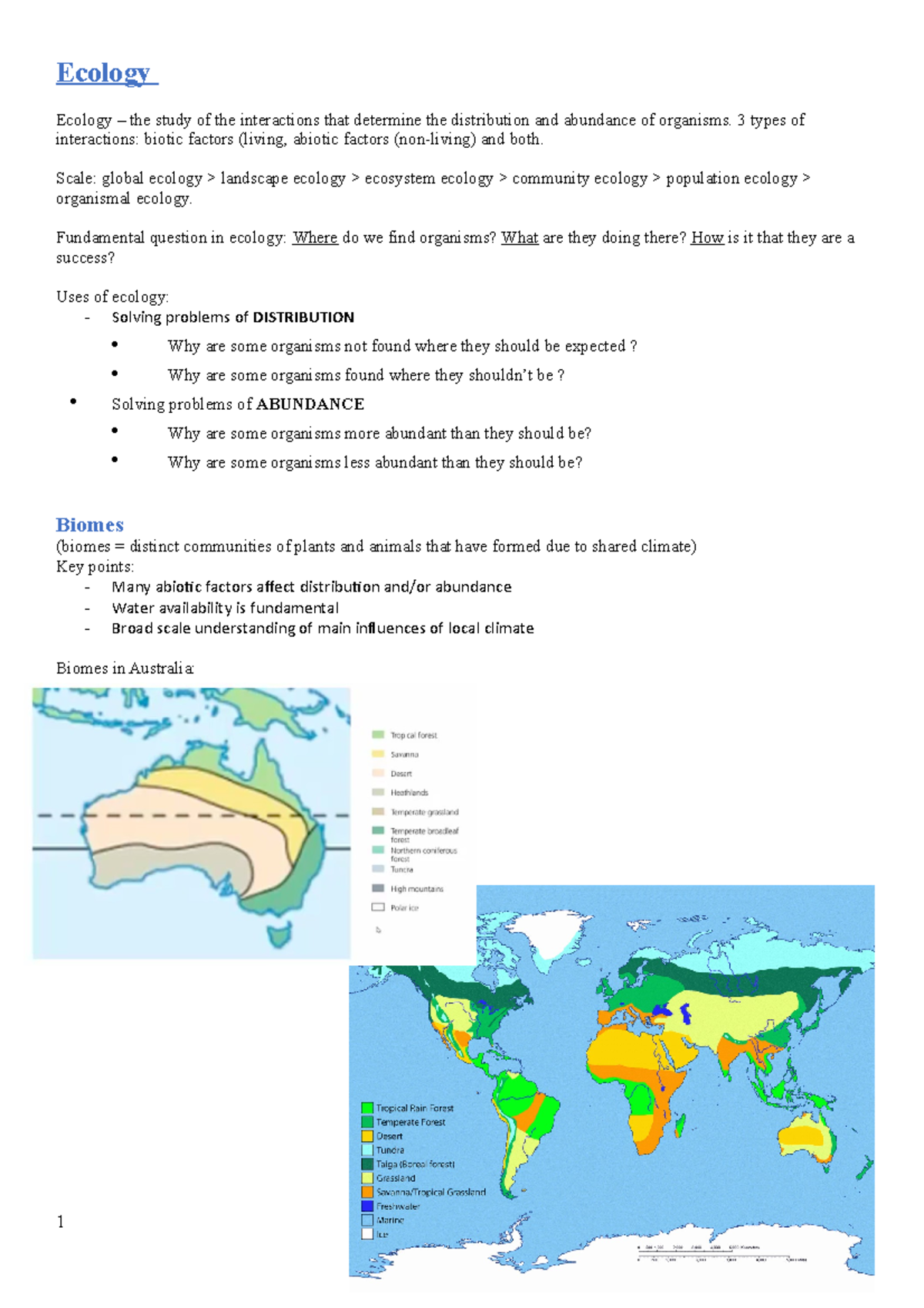 Ecology notes - Ecology Ecology – the study of the interactions that ...