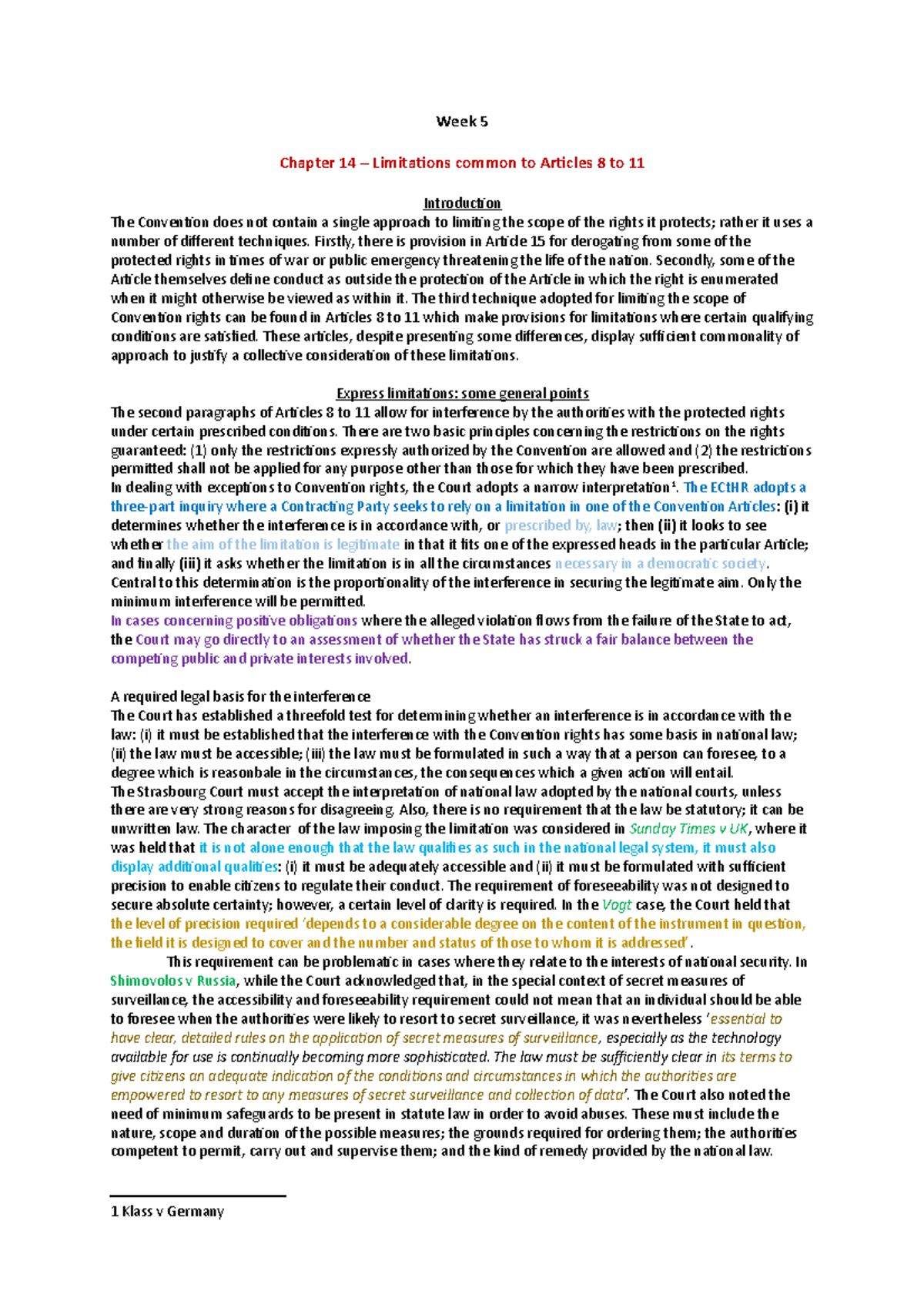 Week 5 Summary Readings - Week 5 Chapter 14 – Limitations common to Articles 8 to 11 ...