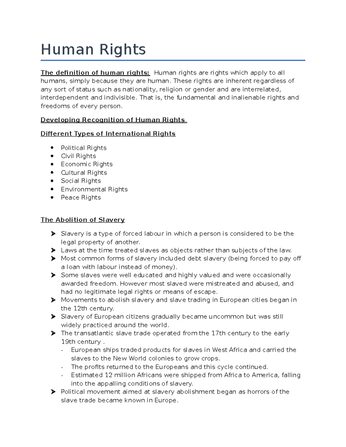 Human Rights - summary - Human Rights The definition of human rights ...