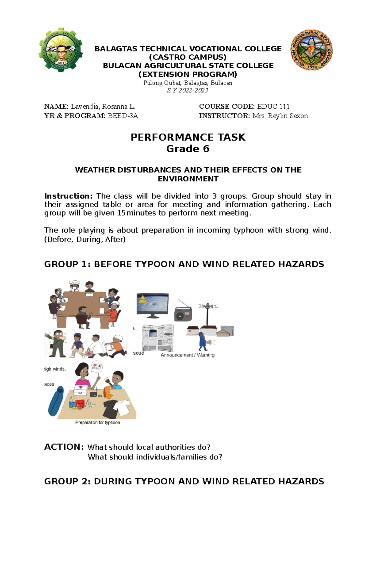 Performace Task with Rubrics - BALAGTAS TECHNICAL VOCATIONAL COLLEGE ...