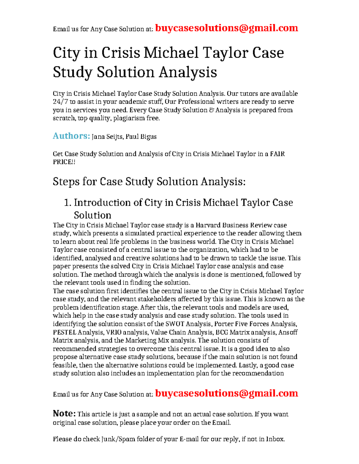 Case Solution City in Crisis Michael Taylor - City in Crisis Michael ...