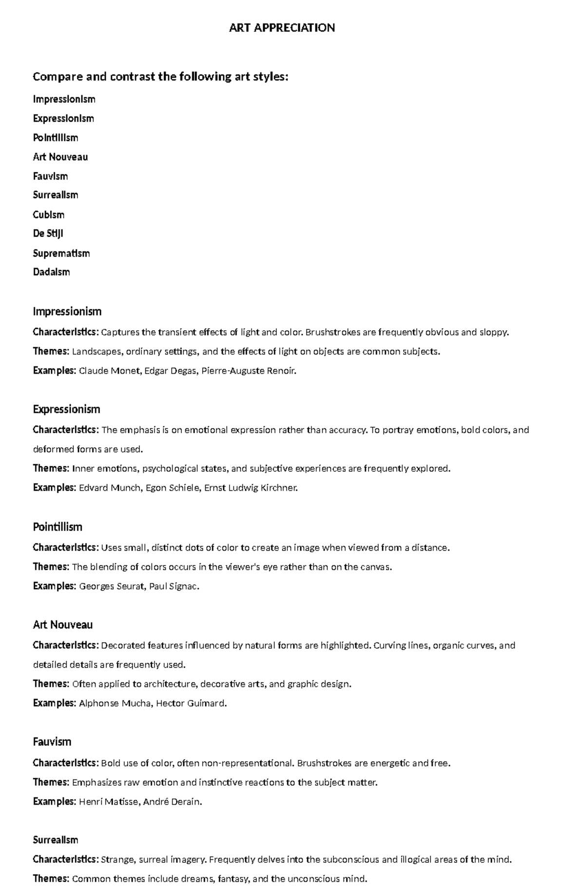 Art Appreciation Act 3 - N\ONE - ART APPRECIATION Compare and contrast ...