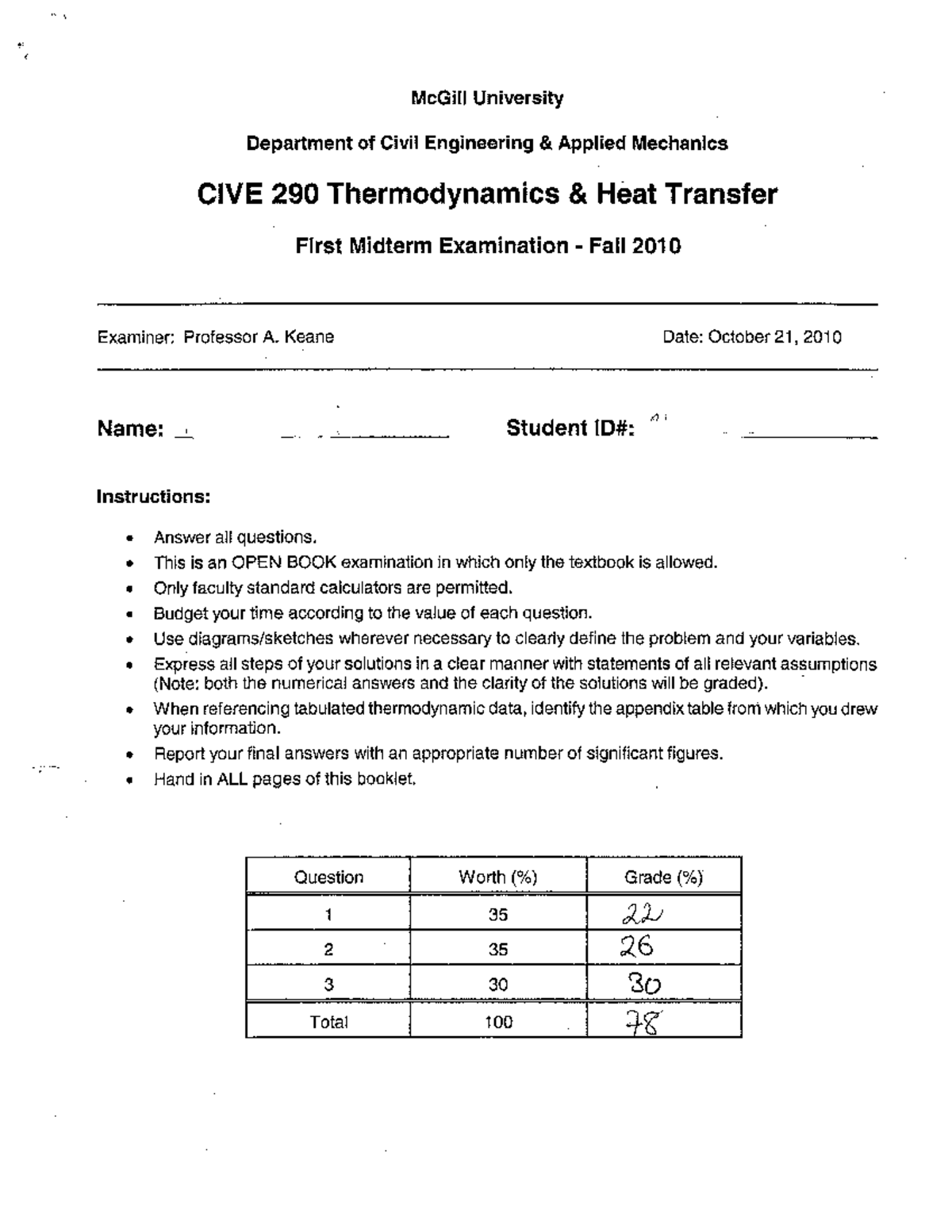 Midterm exam 2 21 October Fall 2010, questions and answers - McGill University Department of ...