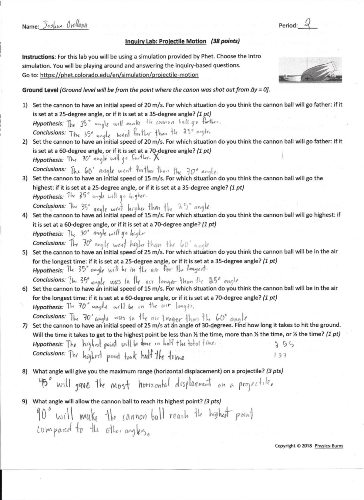 Projectile Inquiry Lab - Name: Joshua Orellana Period: 2 Inquiry Lab ...
