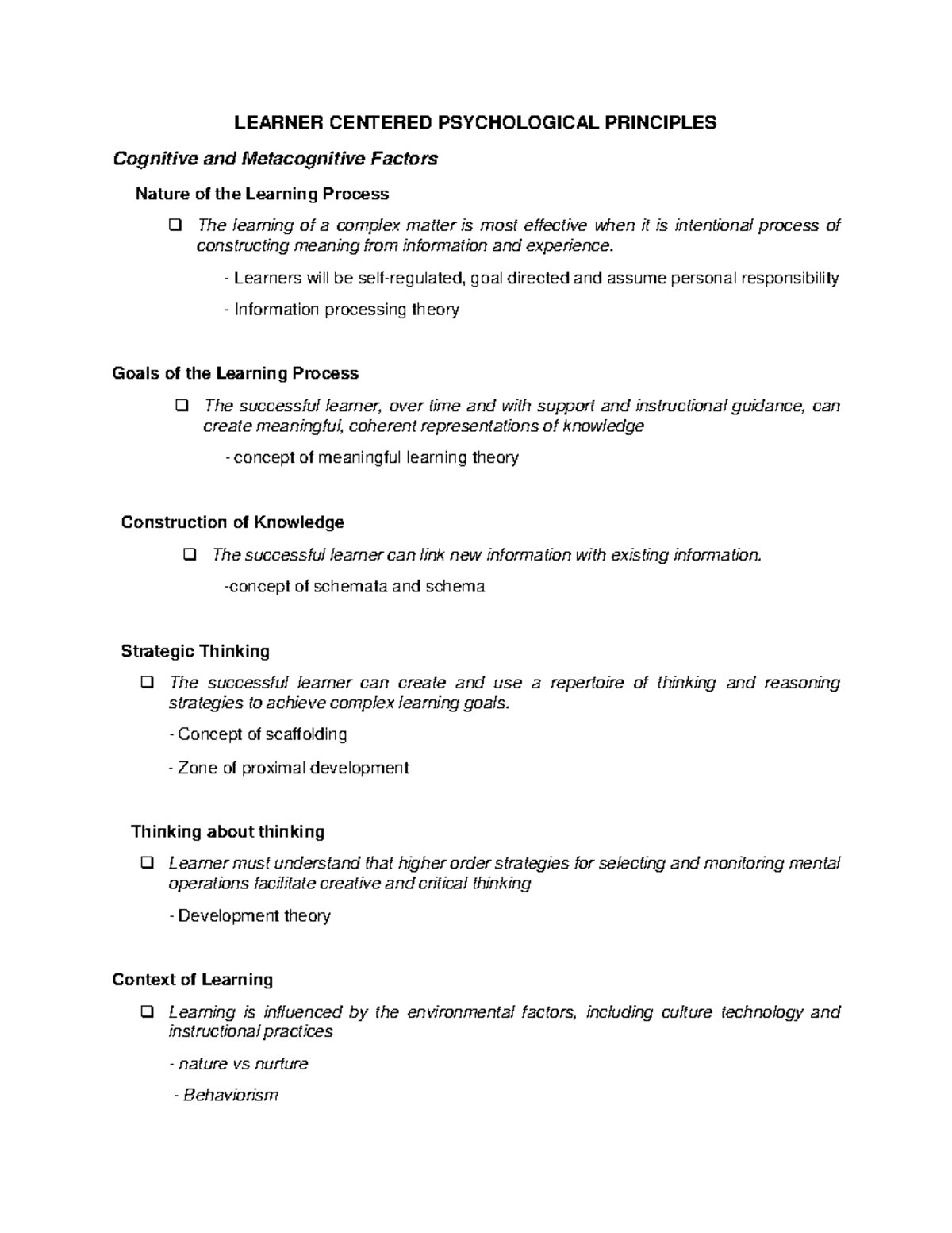 Learner Centered Psychological Principles - LEARNER CENTERED ...