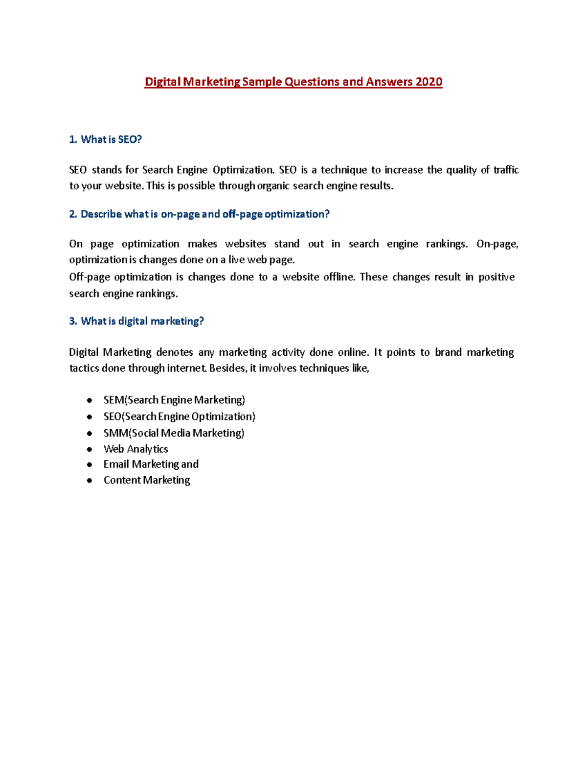 Digital marketing questions and answers - Digital Marketing Sample ...