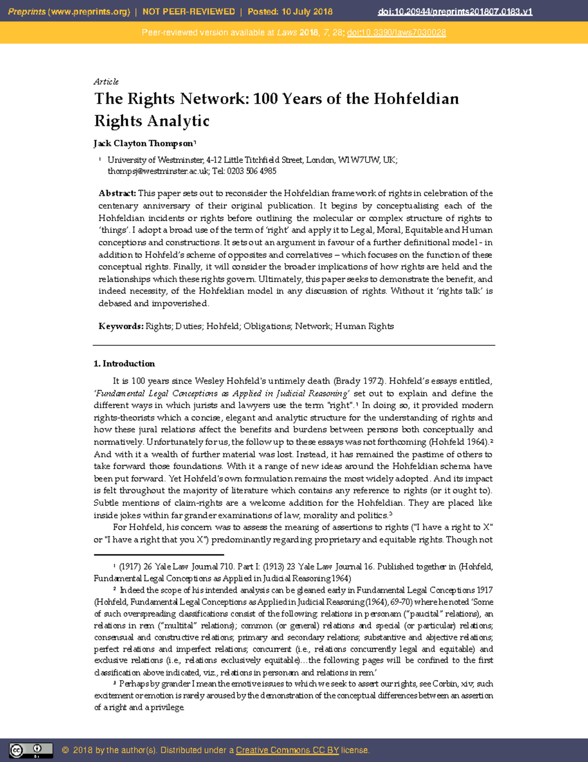 Preprints 2018 07 - Hohfeld - Article The Rights Network: 100 Years of ...