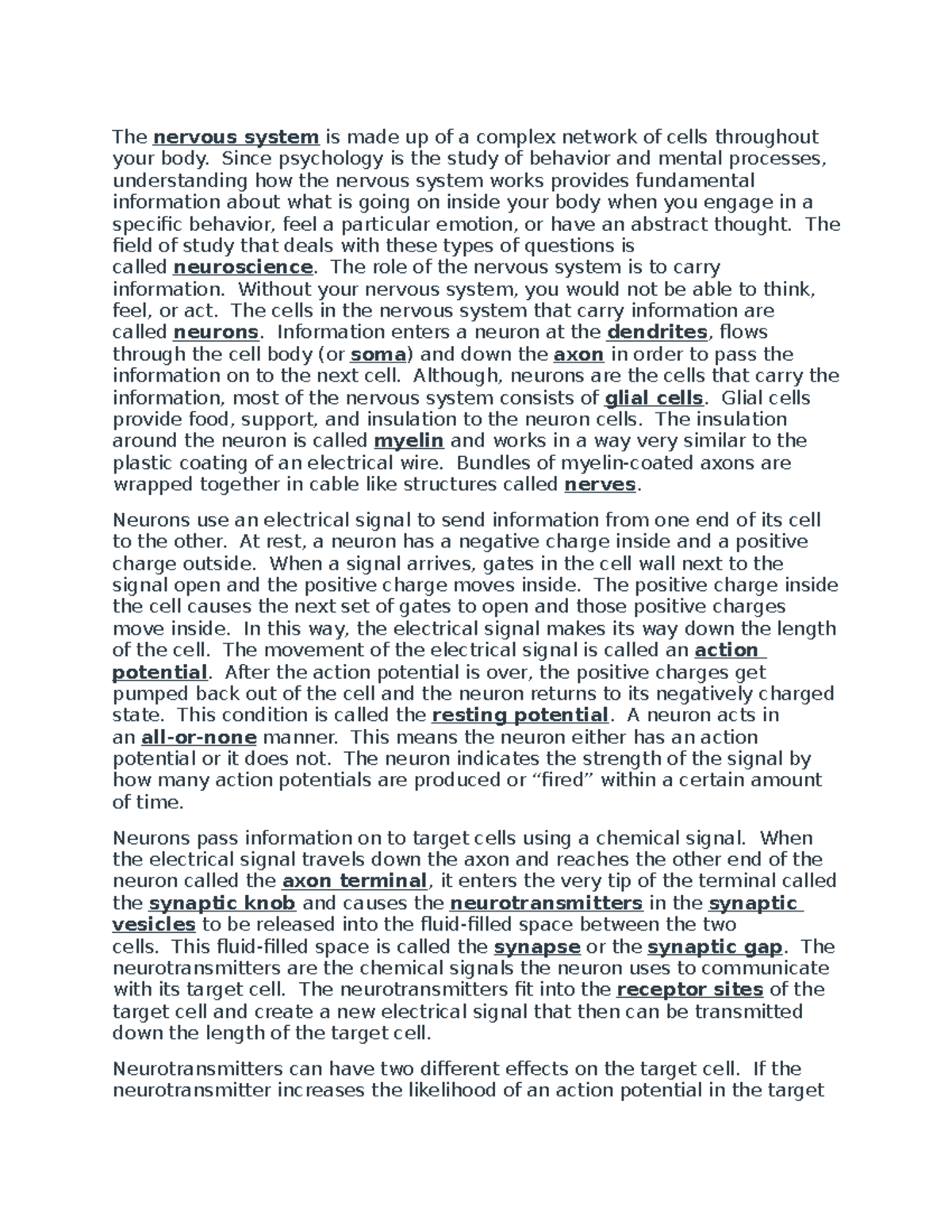 Psychology chapter 2 - The nervous system is made up of a complex ...