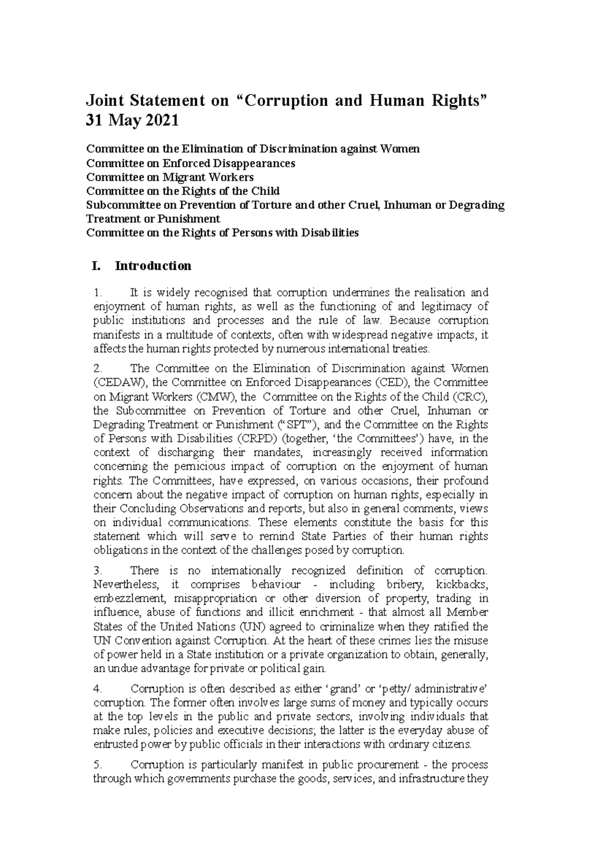 Joint Statementon Corruptionand HR 20 May 2021 - Joint Statement on ...