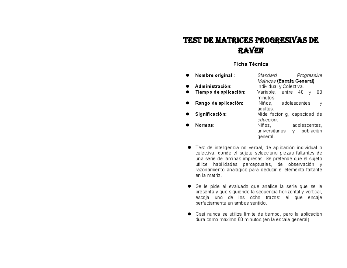 Manual TEST Matrices Progresivas. Factor G - TEST DE MATRICES ...