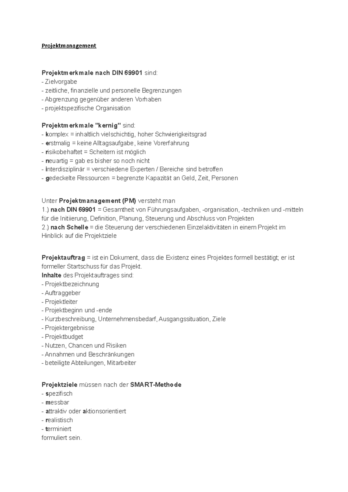 Projektmanagement - Projektmanagement Projektmerkmale nach DIN 69901 ...