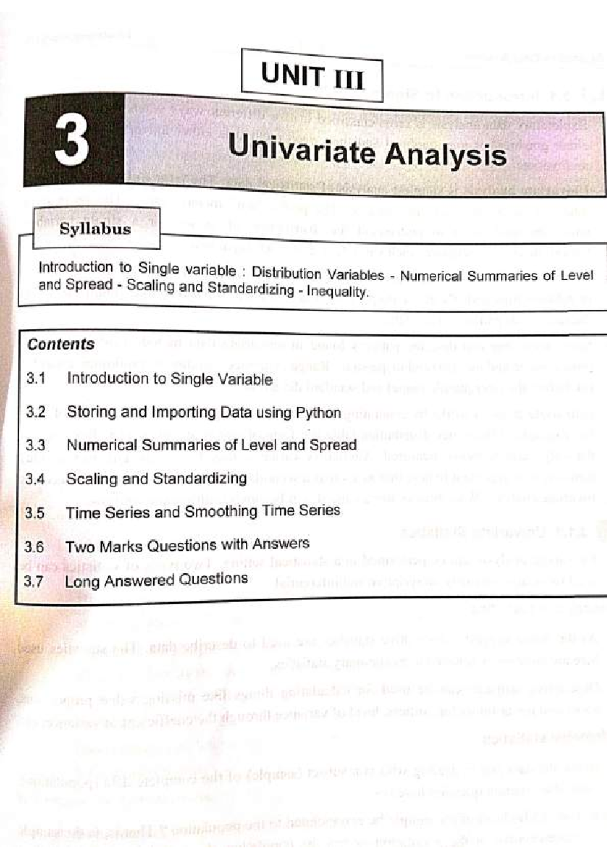 UNIT 3 compressed - give me - UNIT 3 Univariate Analysis Syllabus Introduction to Single ...