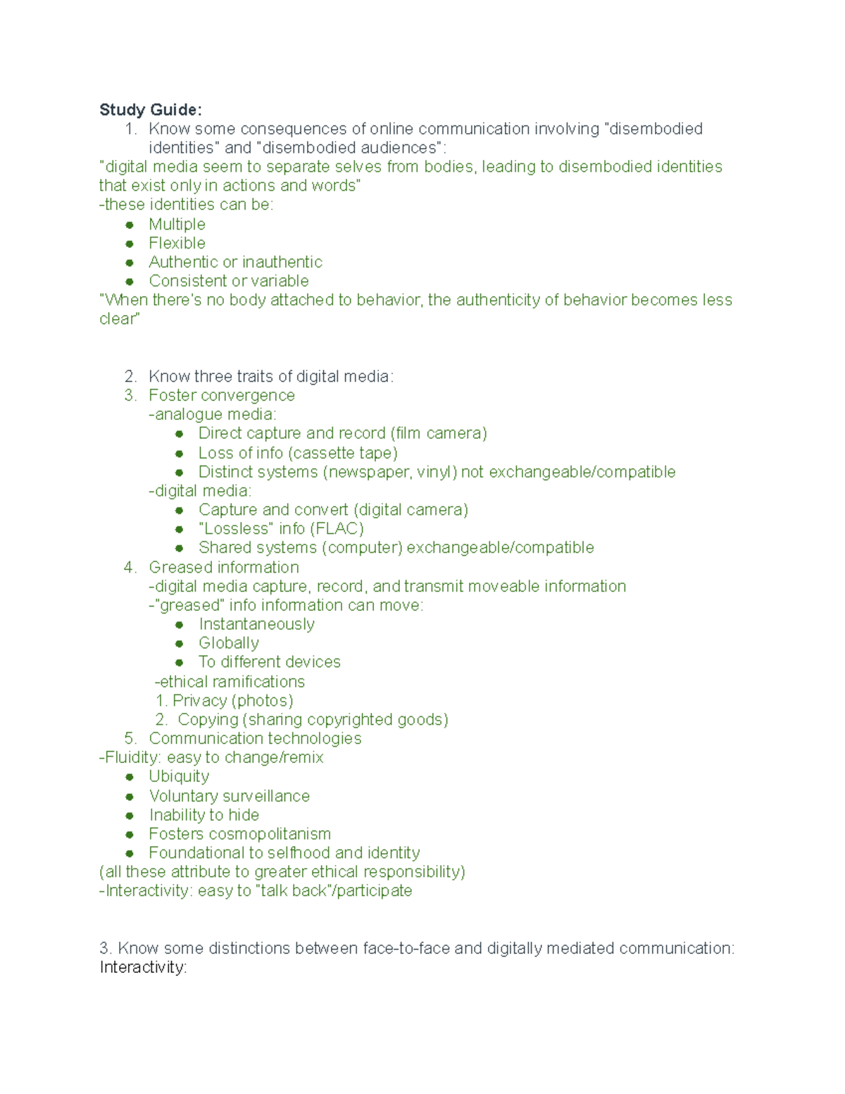 Comm final study guide - Professor sanctioned notes, terms, definitions ...
