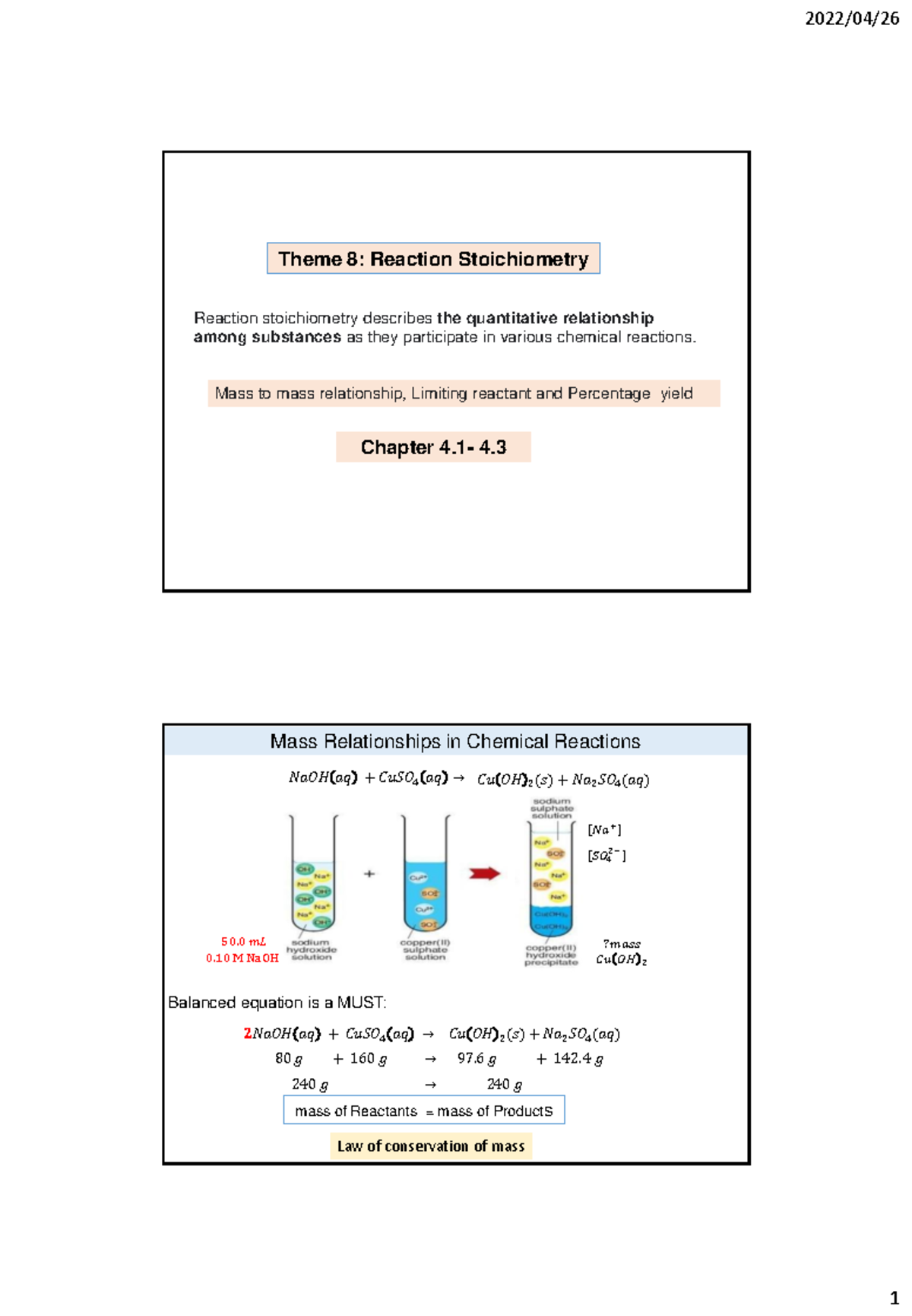 Theme 8 Basic Reaction Stoichiometry Part A - Theme 8: Reaction ...