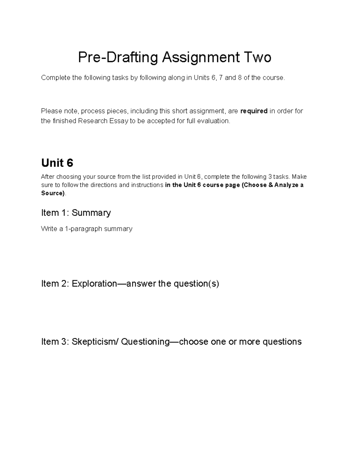 Pre-Drafting Assignment Two - Pre-Drafting Assignment Two Complete the following tasks by ...