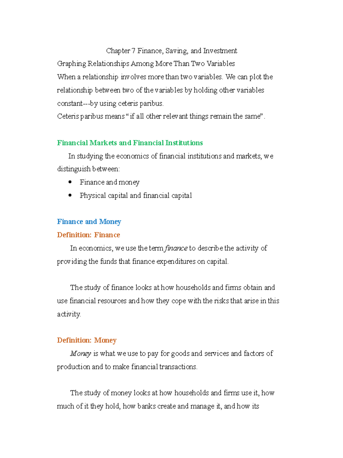 Chapter 7 Finance, Saving, and Investment - Chapter 7 Finance, Saving ...