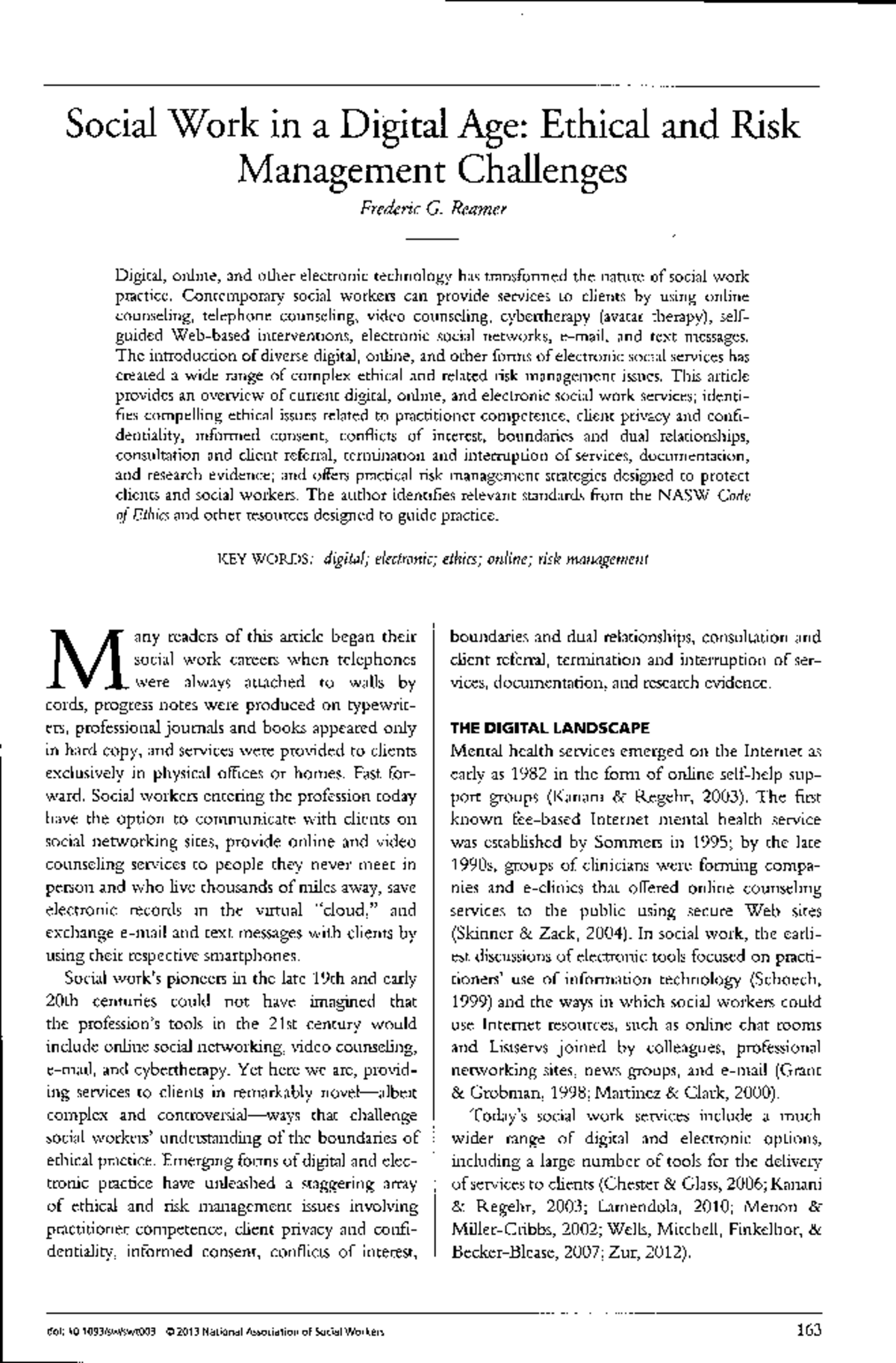 Reamer SWin Digital Age Ethics Risk - Social Work in a Digital Age ...