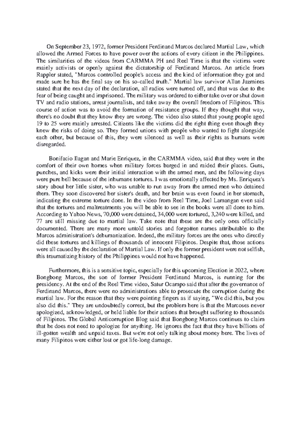 Reflection about Martial Law - On September 23, 1972, former President ...