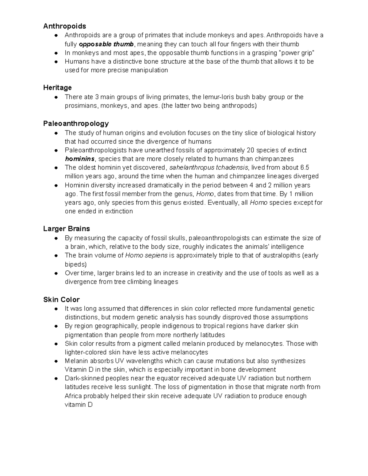 Primates - Notes are taken in Corban James' Biology 1407 Spring ...