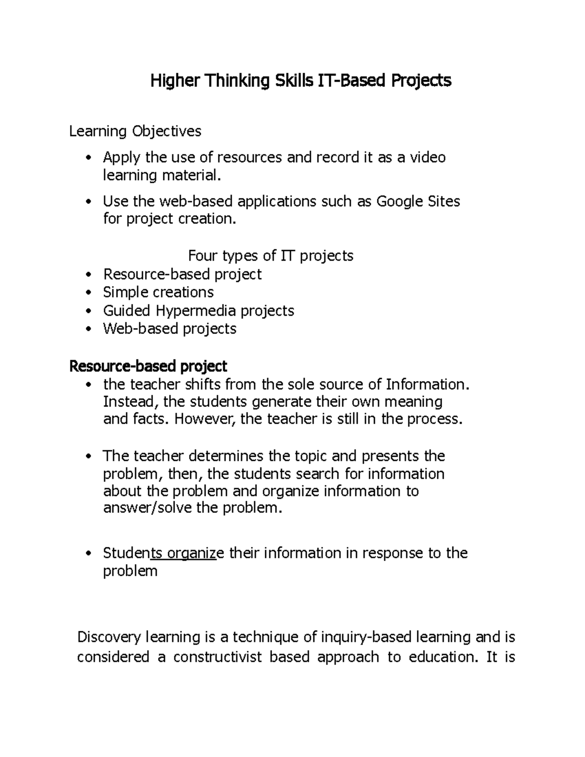 Technology Higher Thinking Skills IT - Higher Thinking Skills IT-Based ...