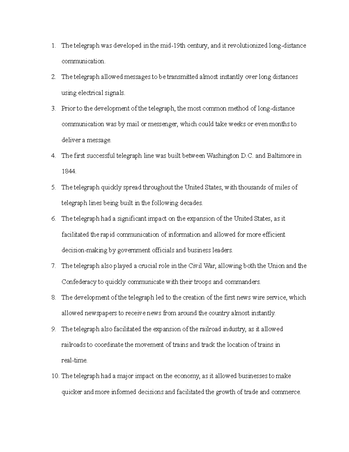 The development of the telegraph and its effect on communication and ...