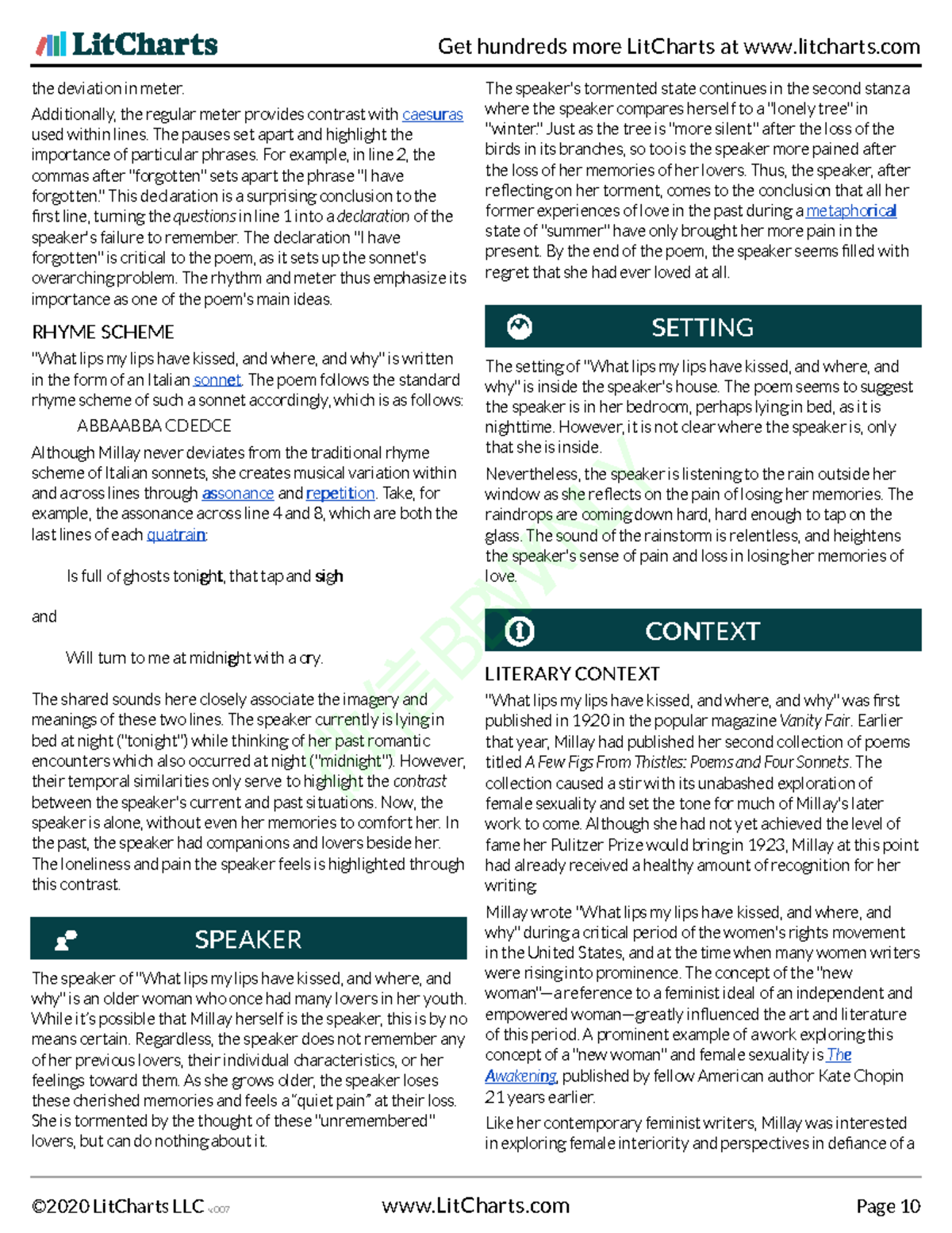 What Lips My Lips Have Kissed and Where and Why Sonnet 43 Lit Chart 10 ...