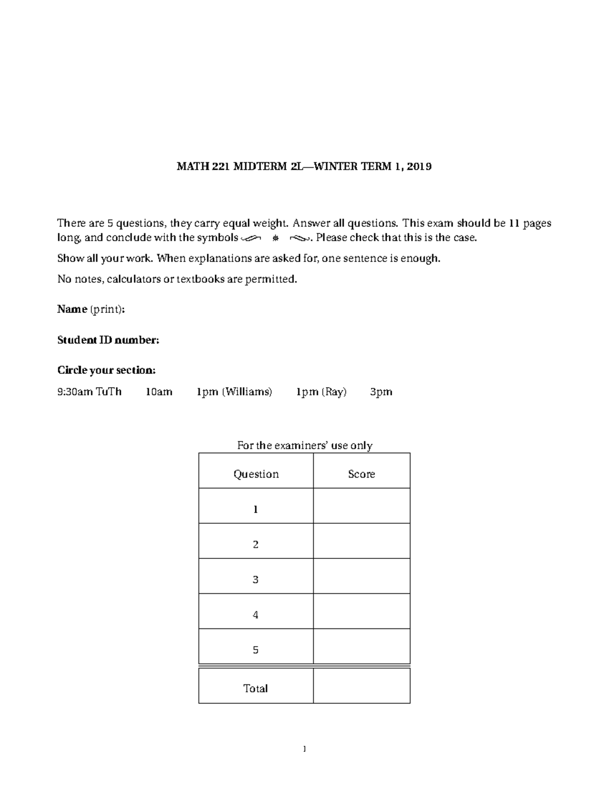 Midterm 2016, questions and answers - There are 5 questions, they carry equal weight. Answer all ...