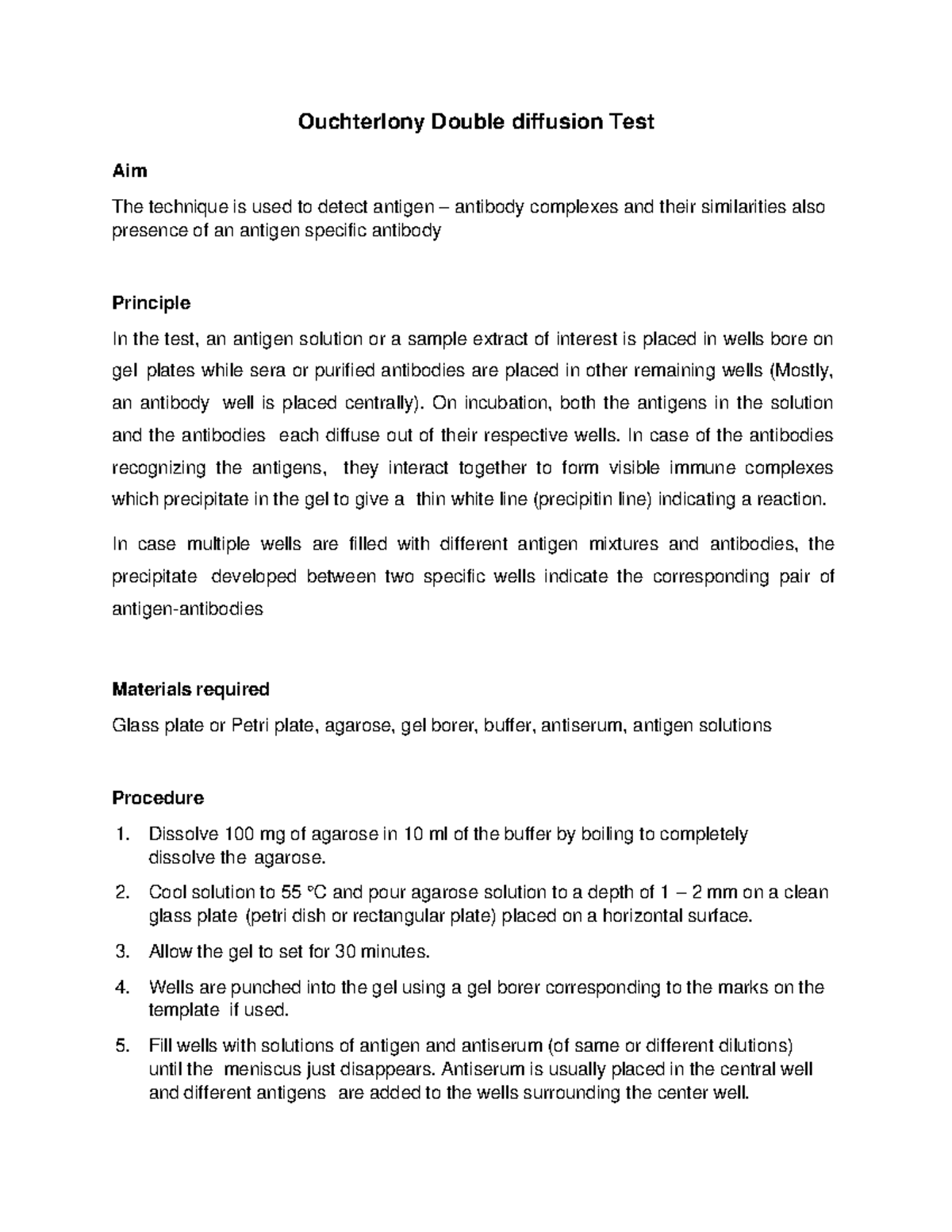 Ouchterlony Double diffusion Test - Ouchterlony Double diffusion Test ...
