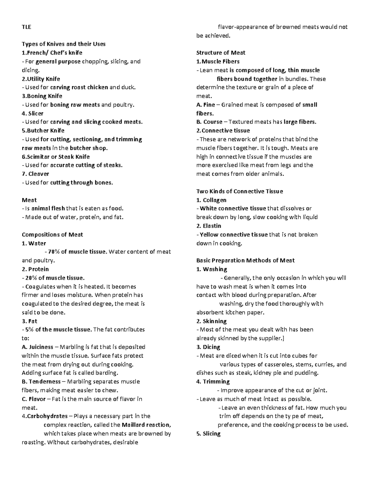 TLE- Review - For grade 10 cookery - TLE Types of Knives and their Uses ...