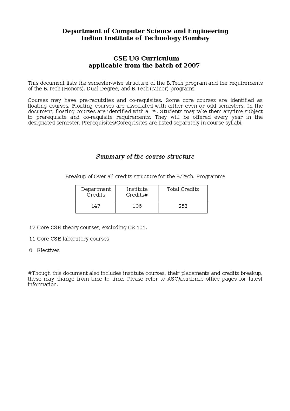 Iitb cs curriculum - Department of Computer Science and Engineering ...