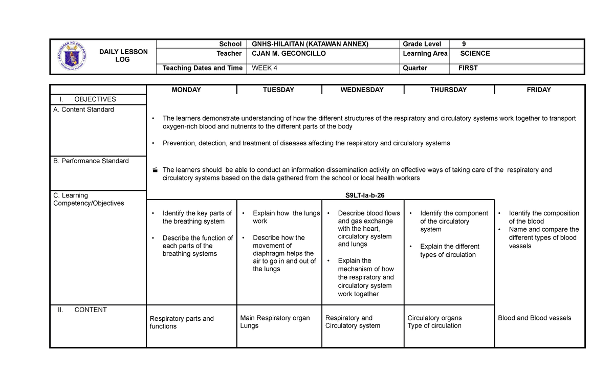 1st-quarter-PART 1 dll - DAILY LESSON LOG School GNHS-HILAITAN (KATAWAN ...