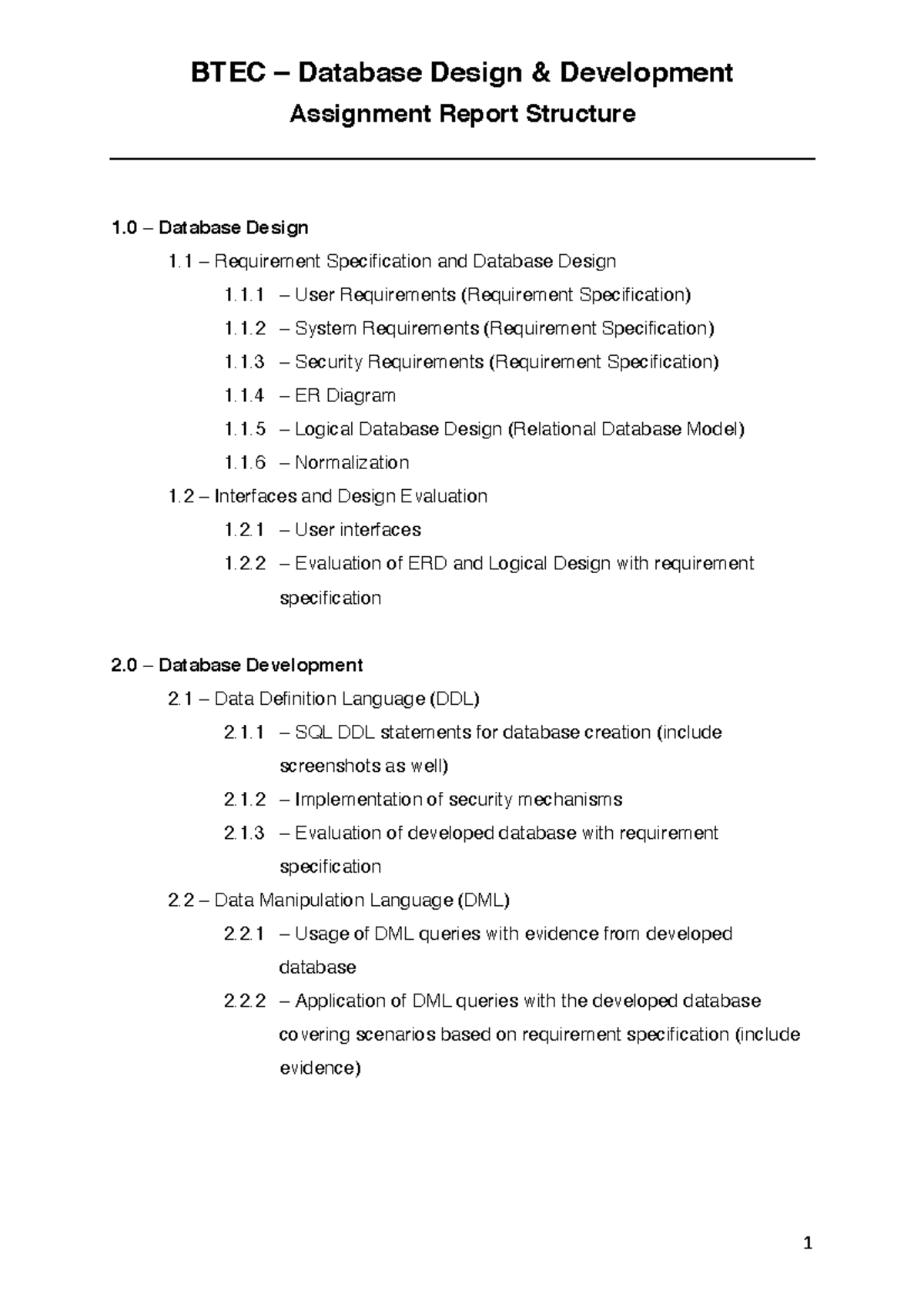 BTEC DDD - Assignment Report Structure - BTEC – Database Design & Development Assignment Report ...