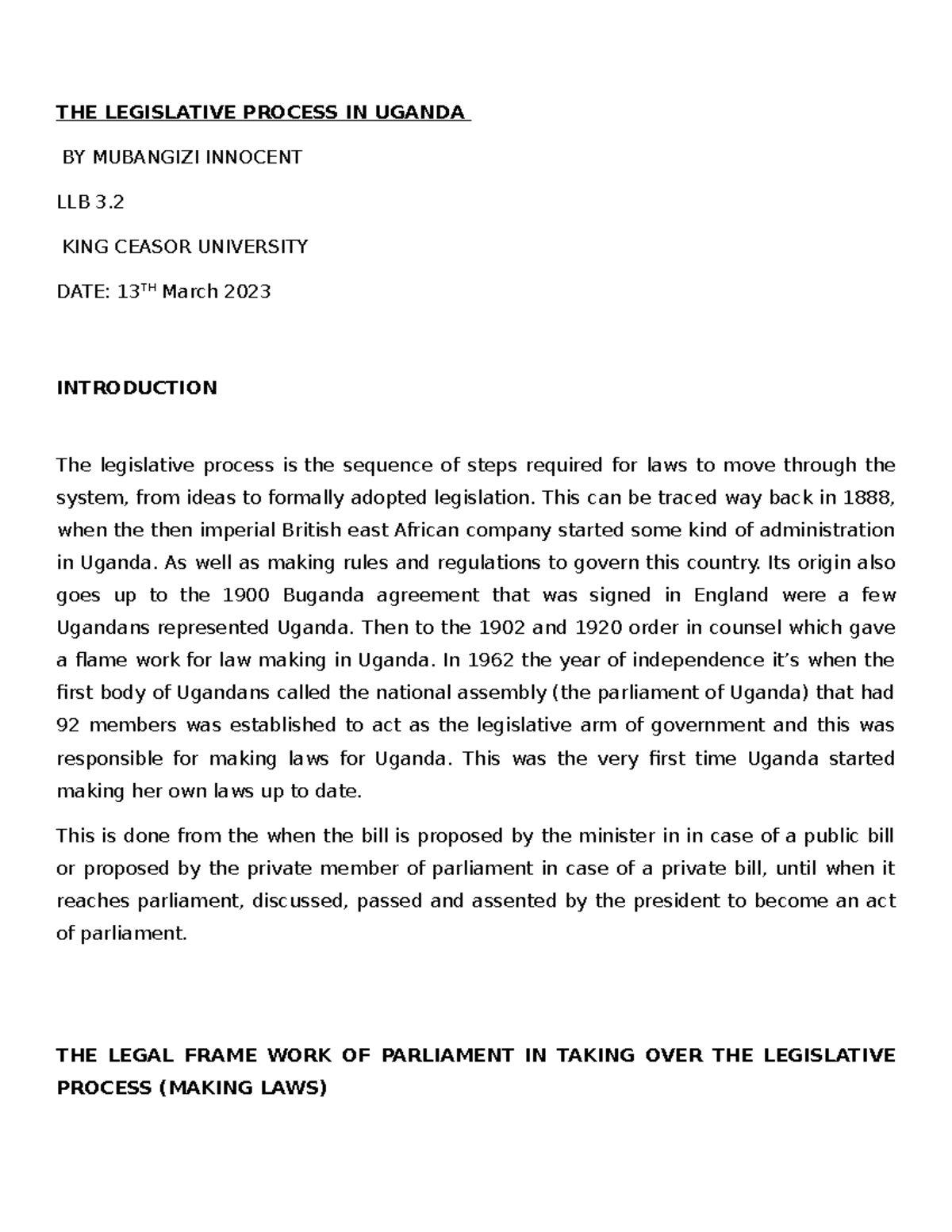 legislative process of parliament of Uganda(LAW MAKING PROCESS - THE ...