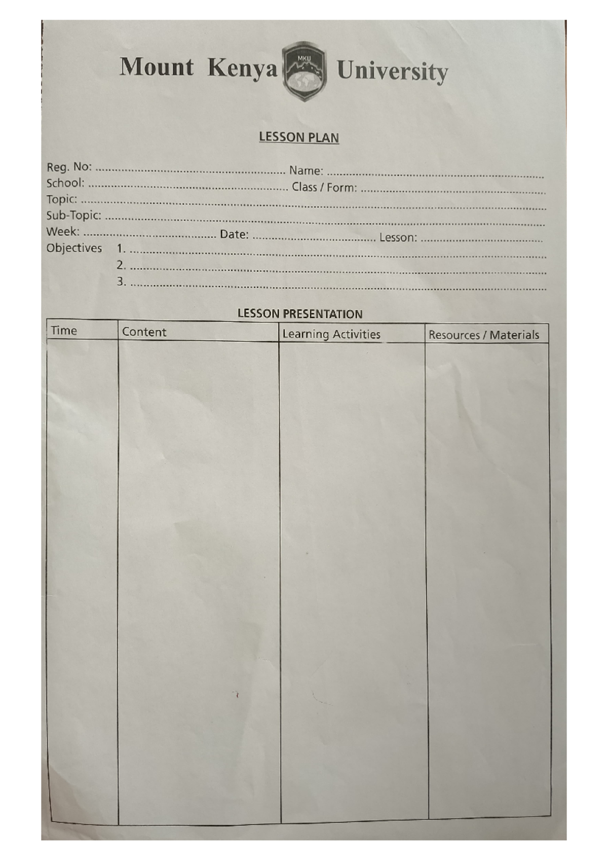Lesson plan - Nice - plant structure - MKU Mount Kenya University ...