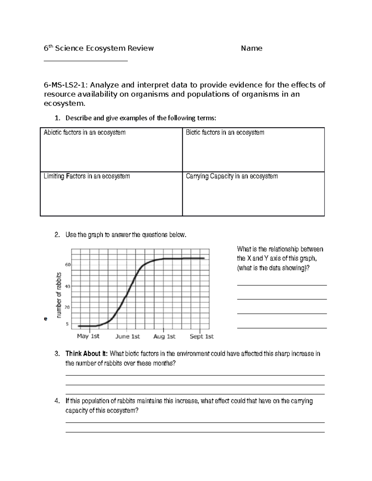 6th Q2 Ecosystems Review Activity - 6 th Science Ecosystem Review Name ...