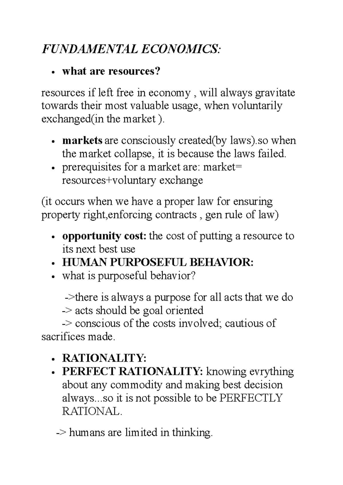 Fundamental - Lecture notes 1 to 10 - FUNDAMENTAL ECONOMICS: what are ...