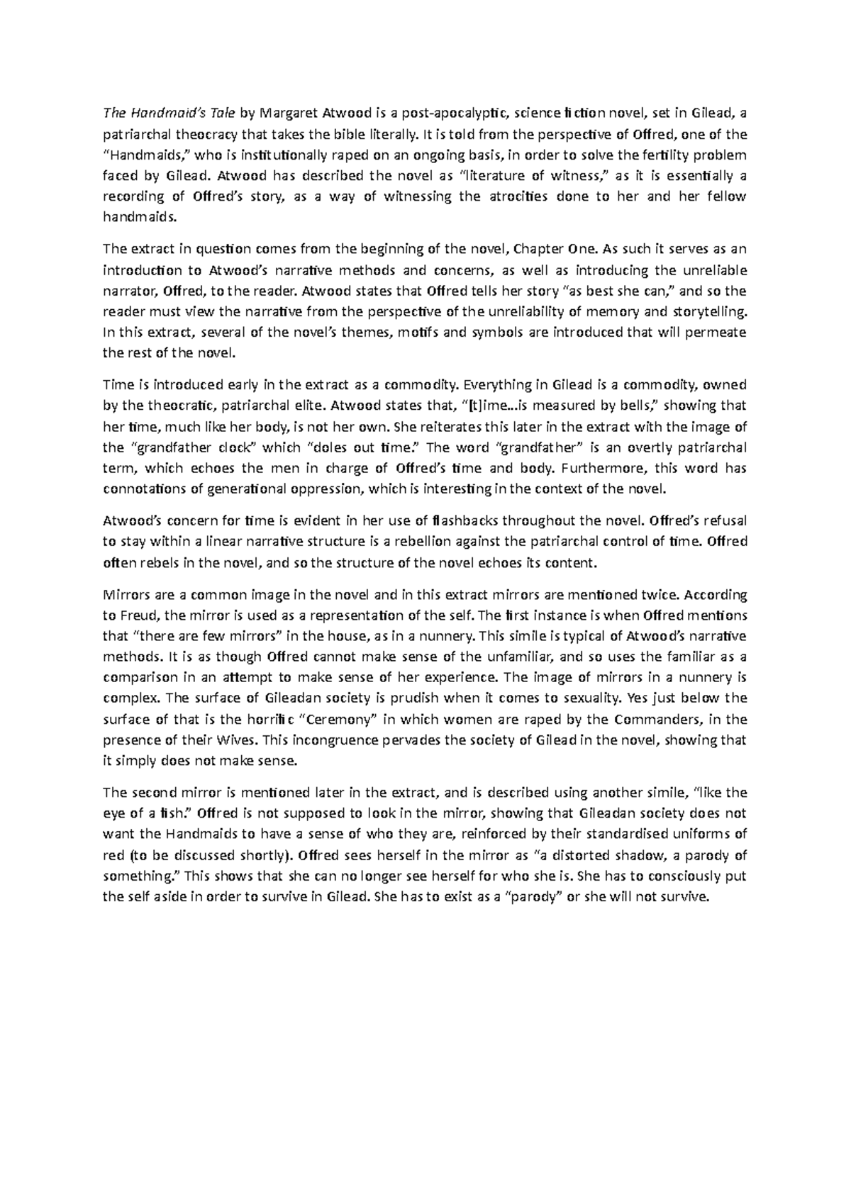 Contextual Essay - The Handmaid’s Tale by Margaret Atwood is a post ...