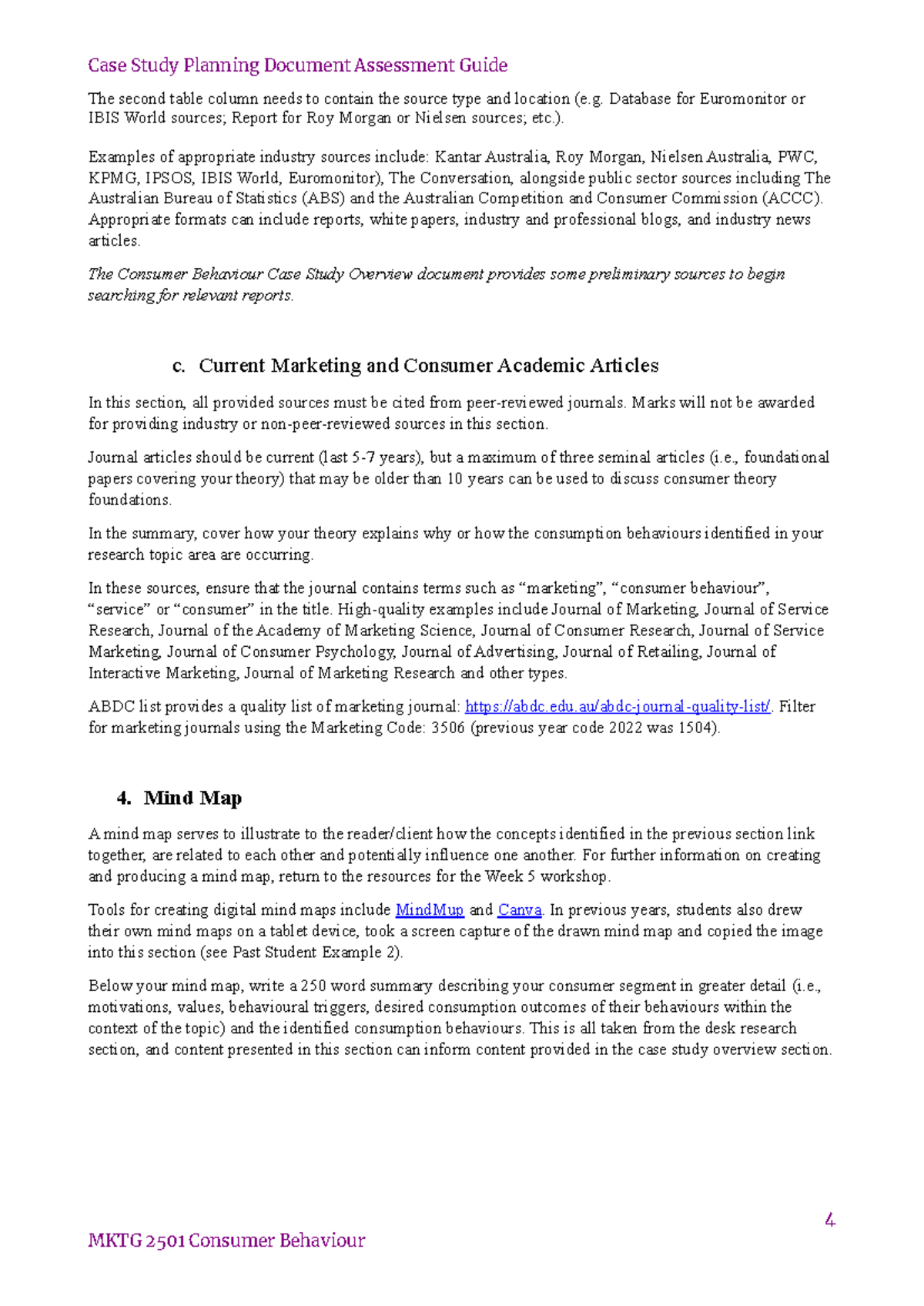 MKTG 2501 Case Study Planning Document Assessment Guide 2024-2-6-3 ...