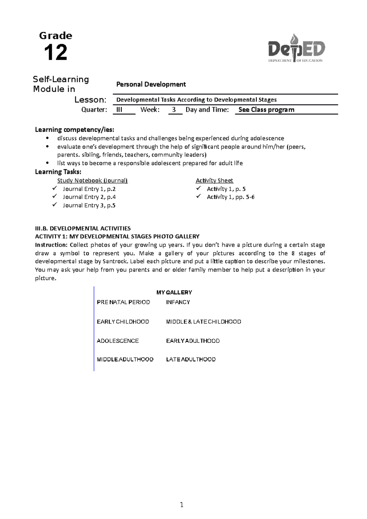 Q1-Week1-Worksheet - Worksheett - Self-Learning Module in Personal ...