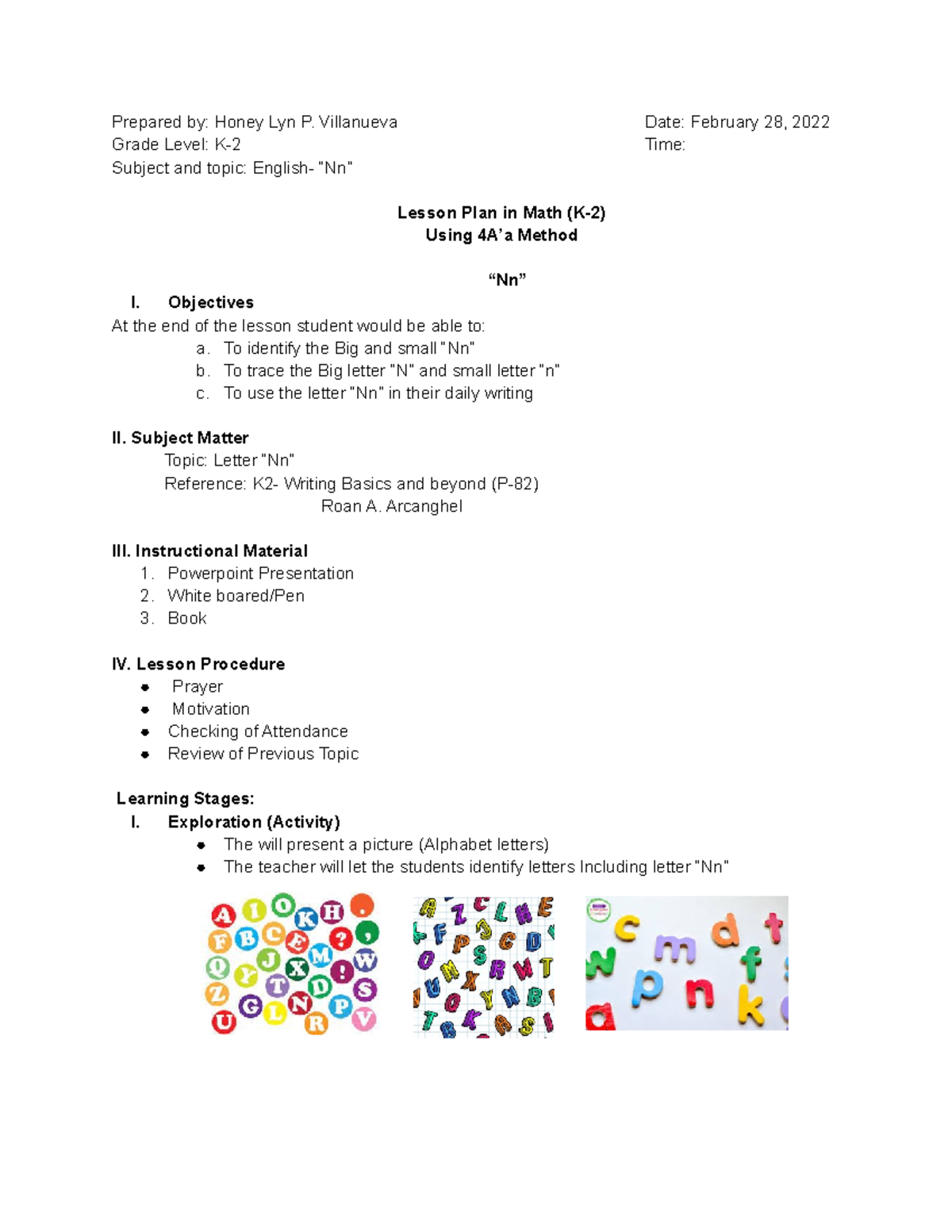 Lesson-PLAN - jan/jkua - Prepared by: Honey Lyn P. Villanueva Date ...