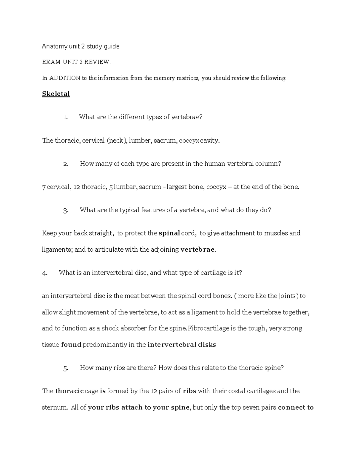 Anatomy unit 2 study guide - Anatomy unit 2 study guide EXAM UNIT 2 ...