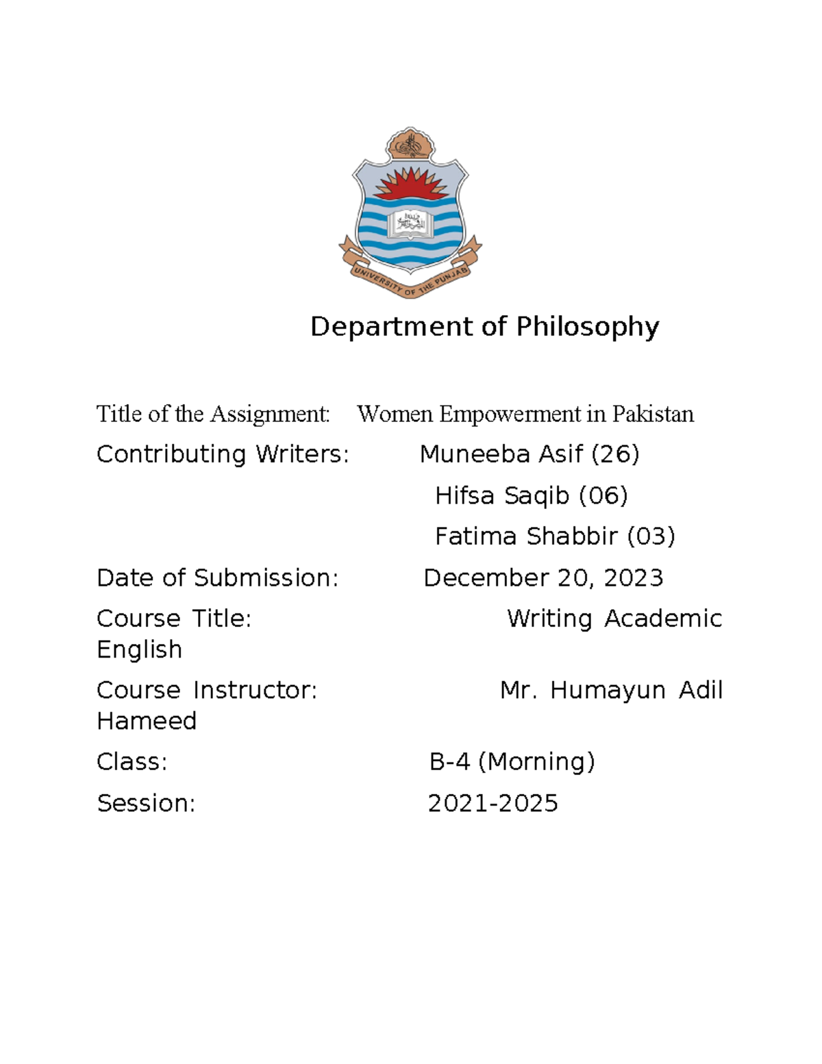 What is Women empowerment ori - Department of Philosophy Title of the ...