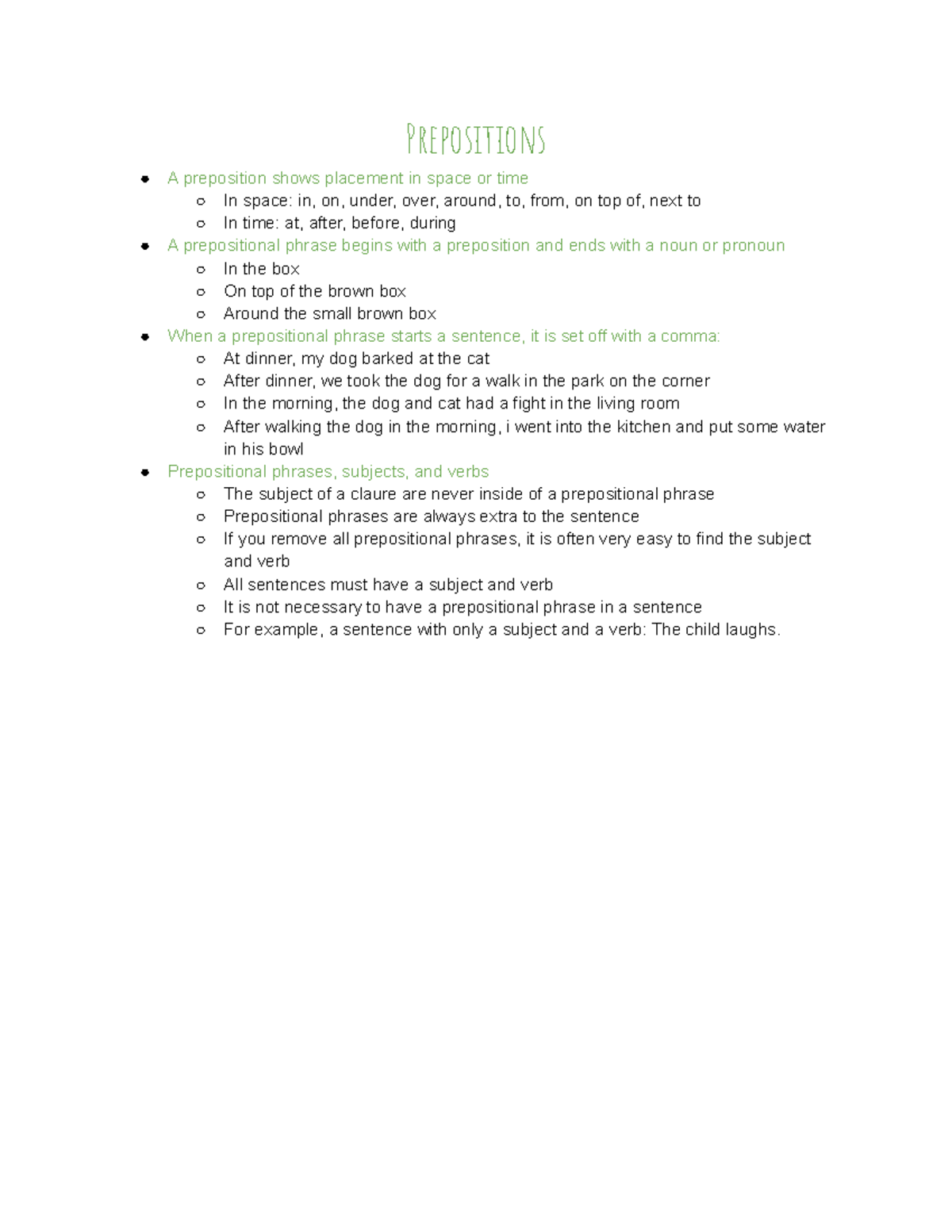 Prepositions- 9 7 2022 - Prepositions A preposition shows placement in ...