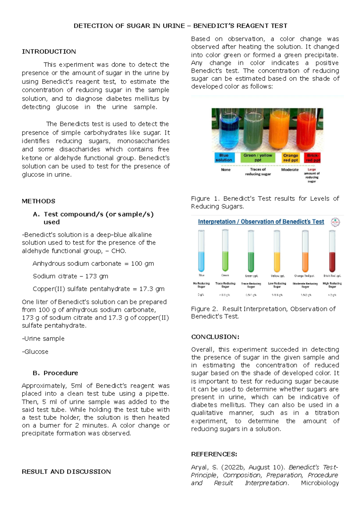 Group-3-YB-17- Benedicts-TEST-LAB- Report - DETECTION OF SUGAR IN URINE ...