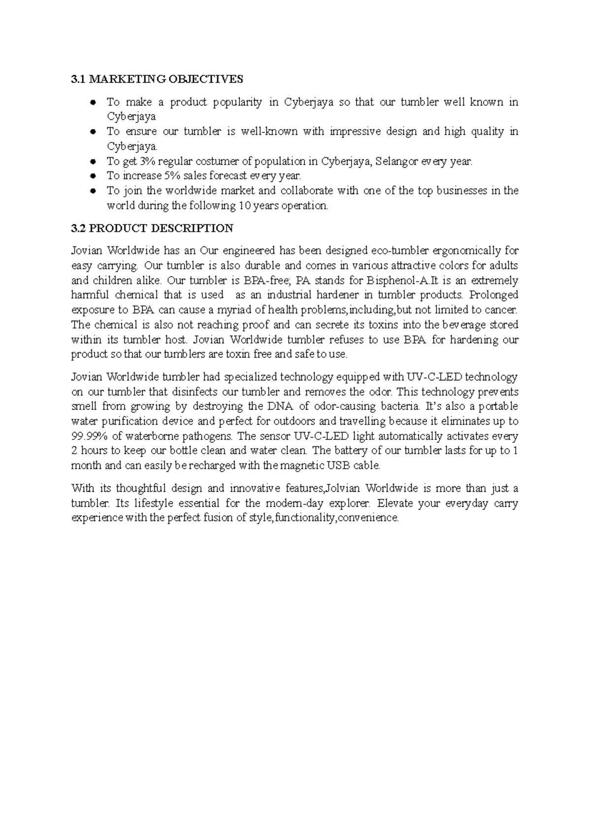 Marketing ( Jovian) - Google Docs - 3 MARKETING OBJECTIVES To make a ...