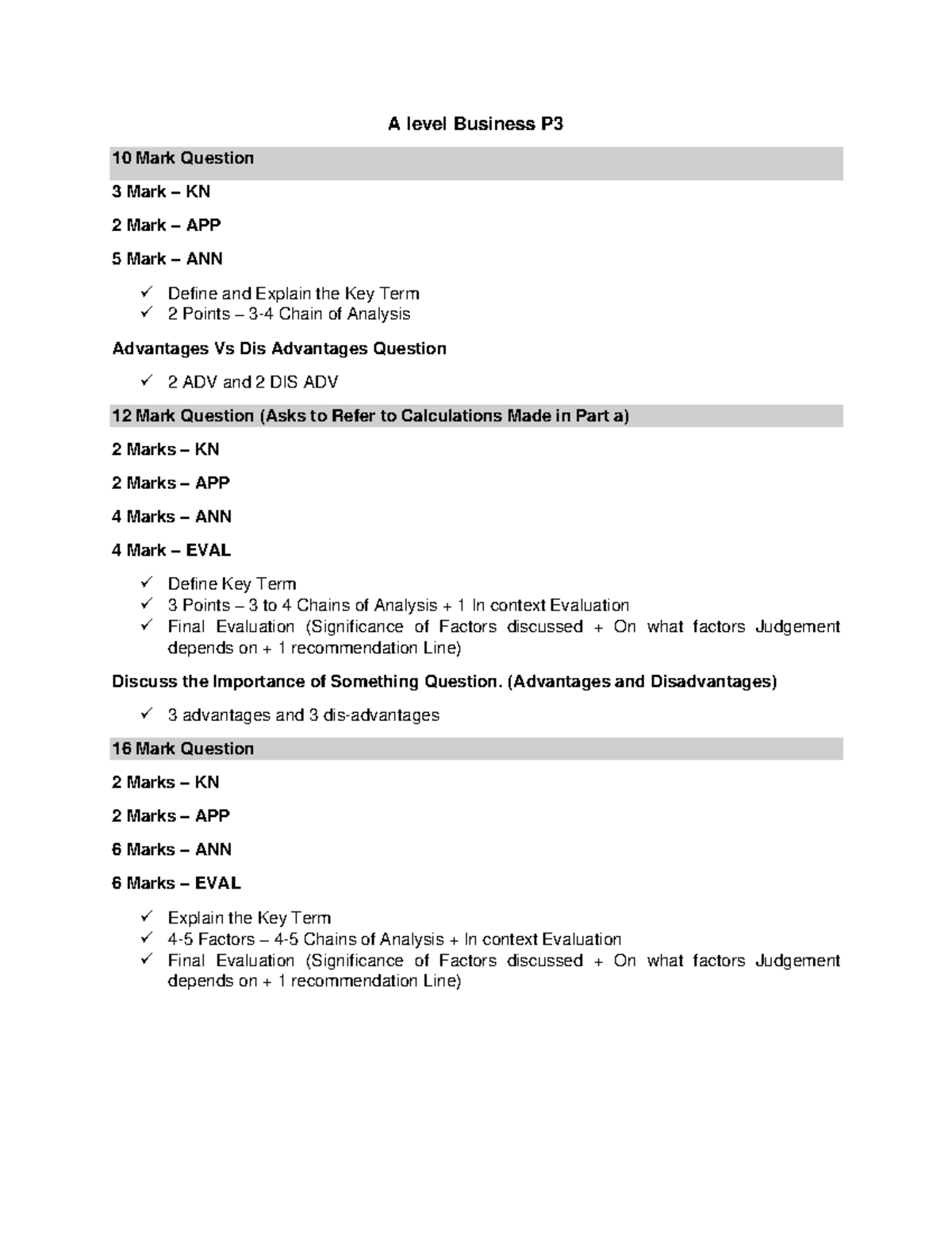 A level Business P3 ( Answer Techniques ) - A level Business P 1 0 Mark ...