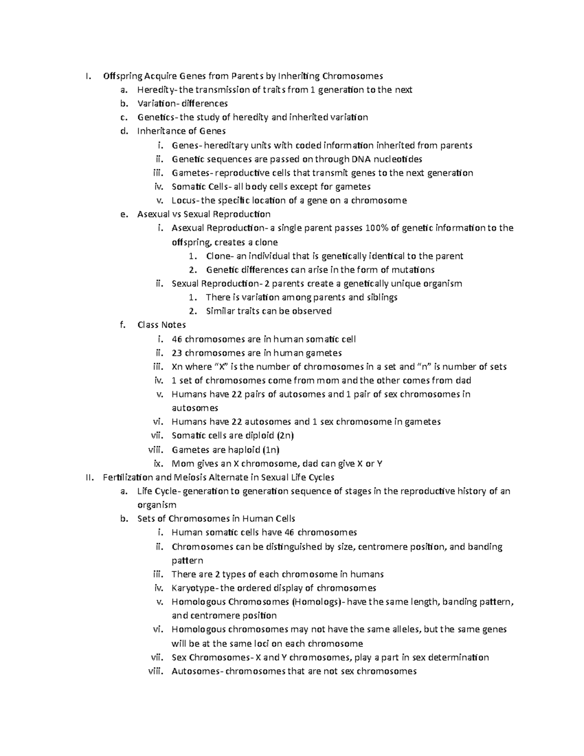 BIO1305 Chapter 13 - I. Offspring Acquire Genes from Parents by ...