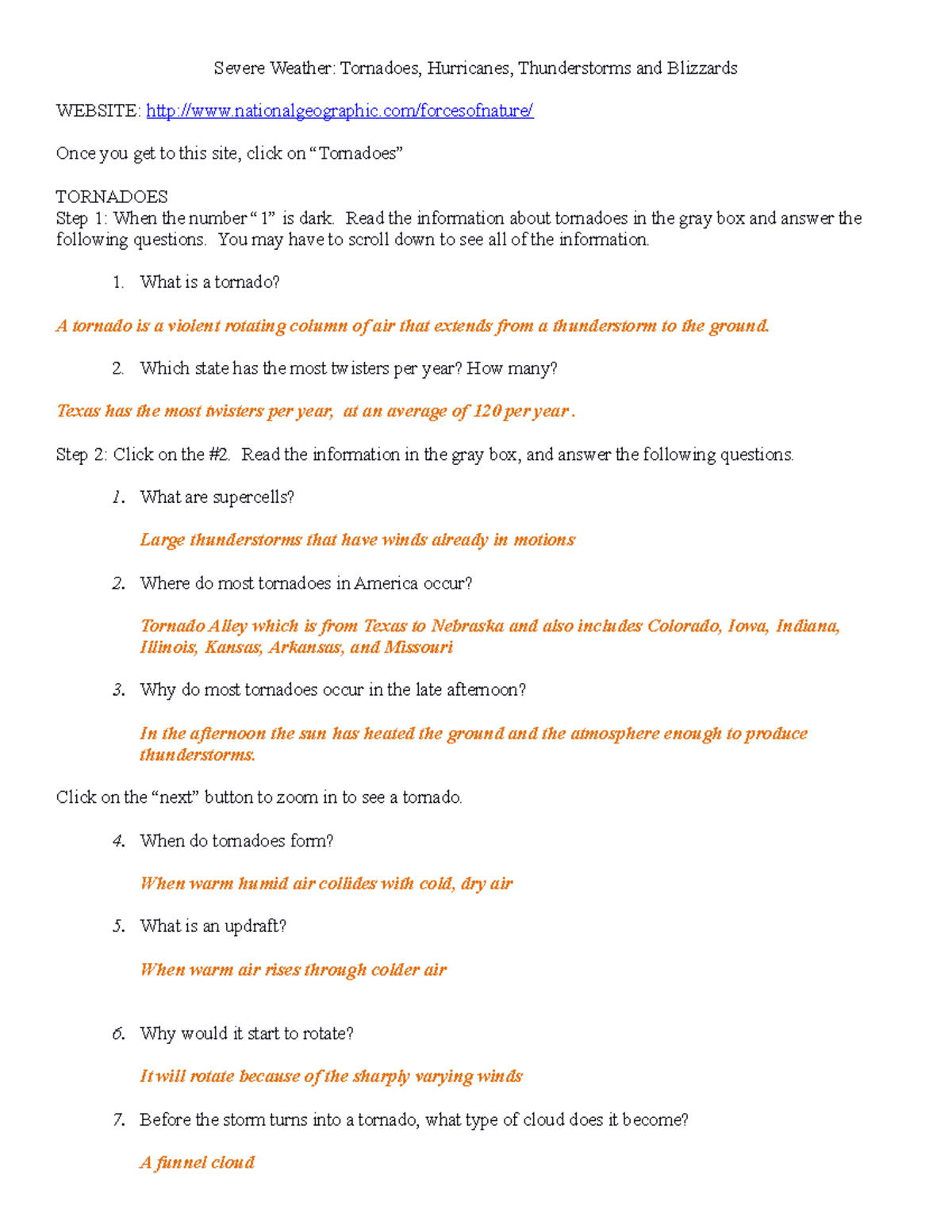 Severe weatherwebquestanswers - Severe Weather: Tornadoes, Hurricanes ...