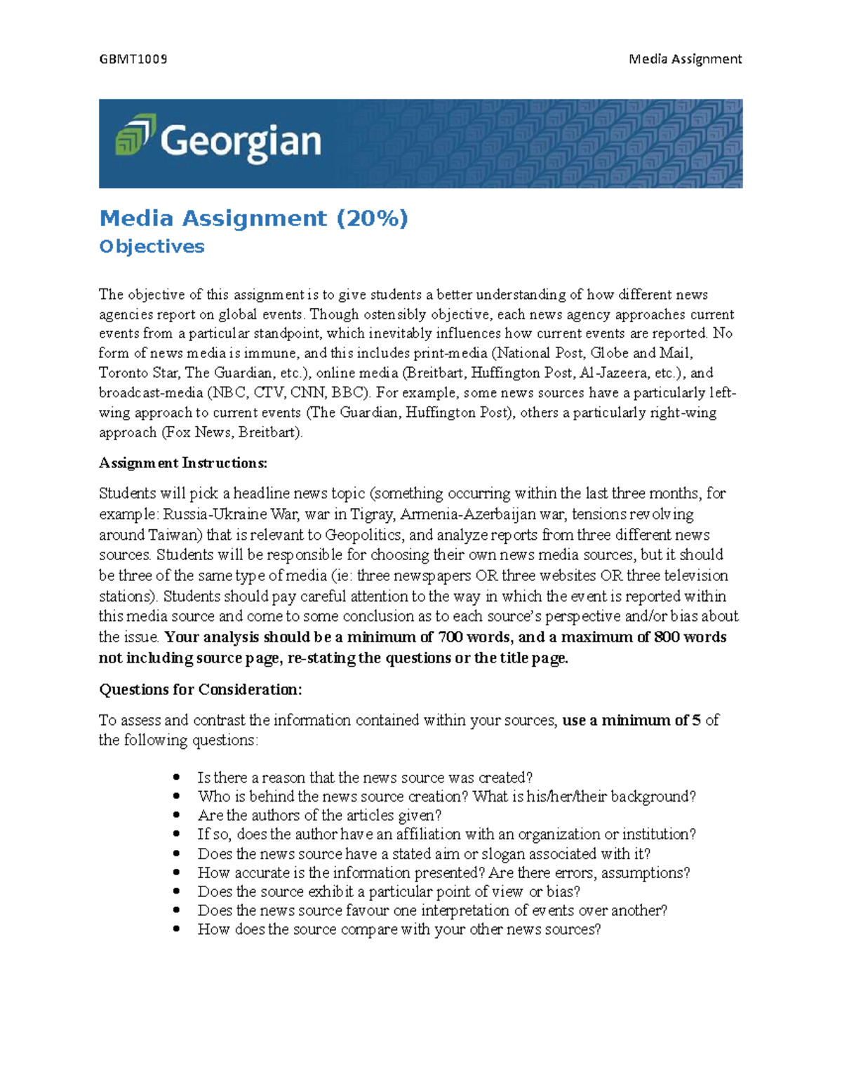 Assignment MEIDA - GBMT1009 Media Assignment Media Assignment (20% ...